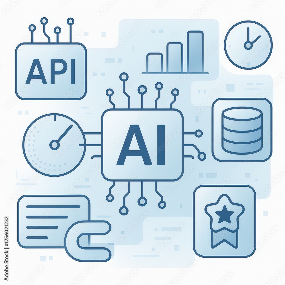 Ilustración de Stock AI integration concept displaying symbols of ...