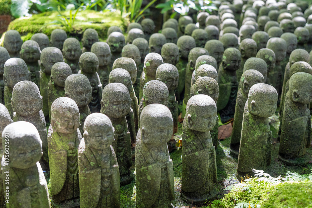 Jizo Bosatsu statues at Hase-dera temple in Kamakura, Japan Stock Photo ...