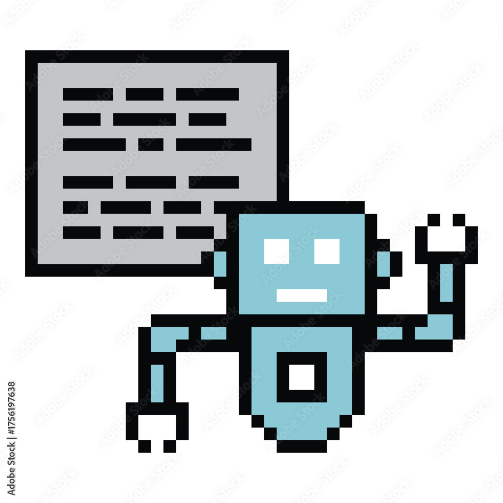 Cartoon pixel art of humanoid robot or ai learning robotic chat bot ...