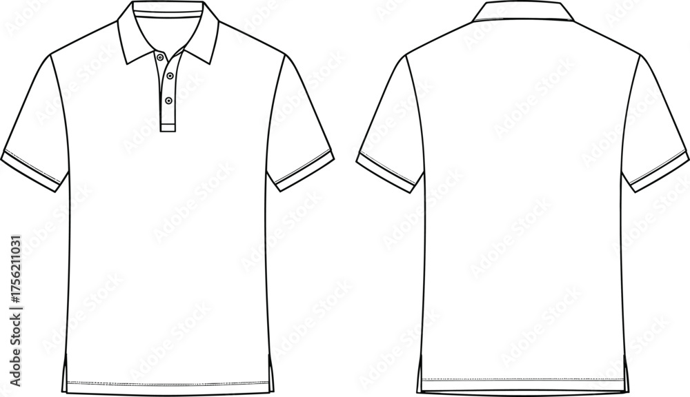 Vector de Stock Polo shirt technical sketch, front and back view ...