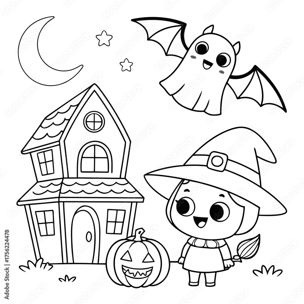 Vektor Coloring page for Halloween Vector illustration of Halloween ...