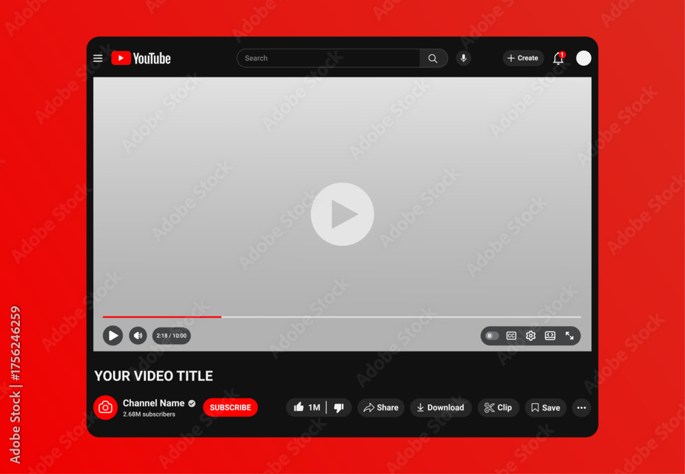 Dark Mode YouTube Video Player Mockup with Like, Share, Download ...