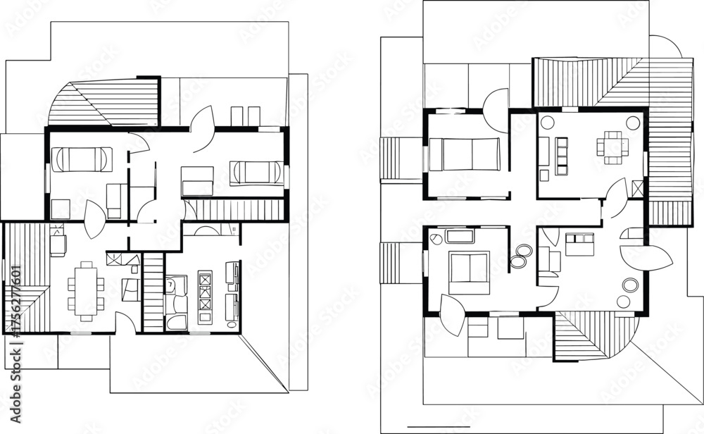 Architectural house floor plan, two story building layout, residential ...