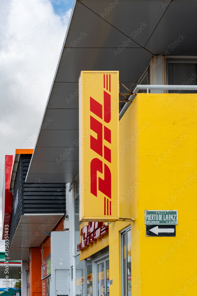 DHL post office facade, in front of the dhl delivery store, Guadalajara ...