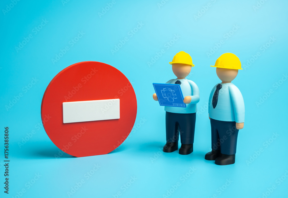 Construction workers have stopped work. Work is prohibited. Suspension ...