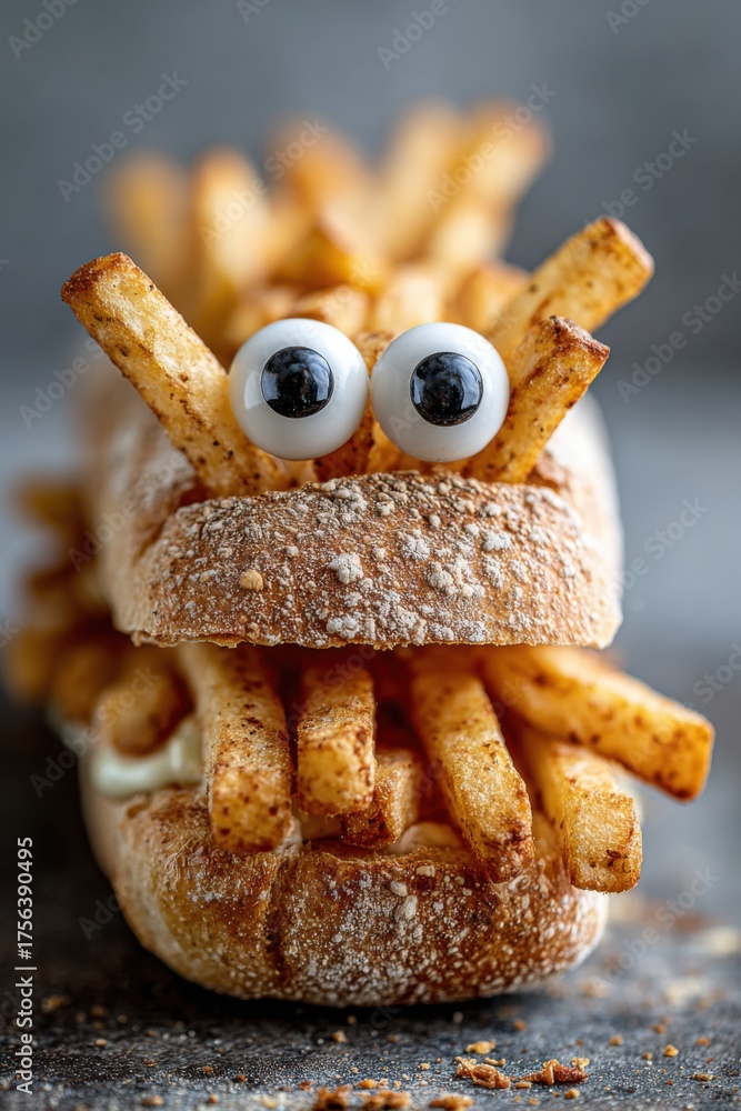 Photo Stock Creative food art shows a sandwich with googly eyes and ...
