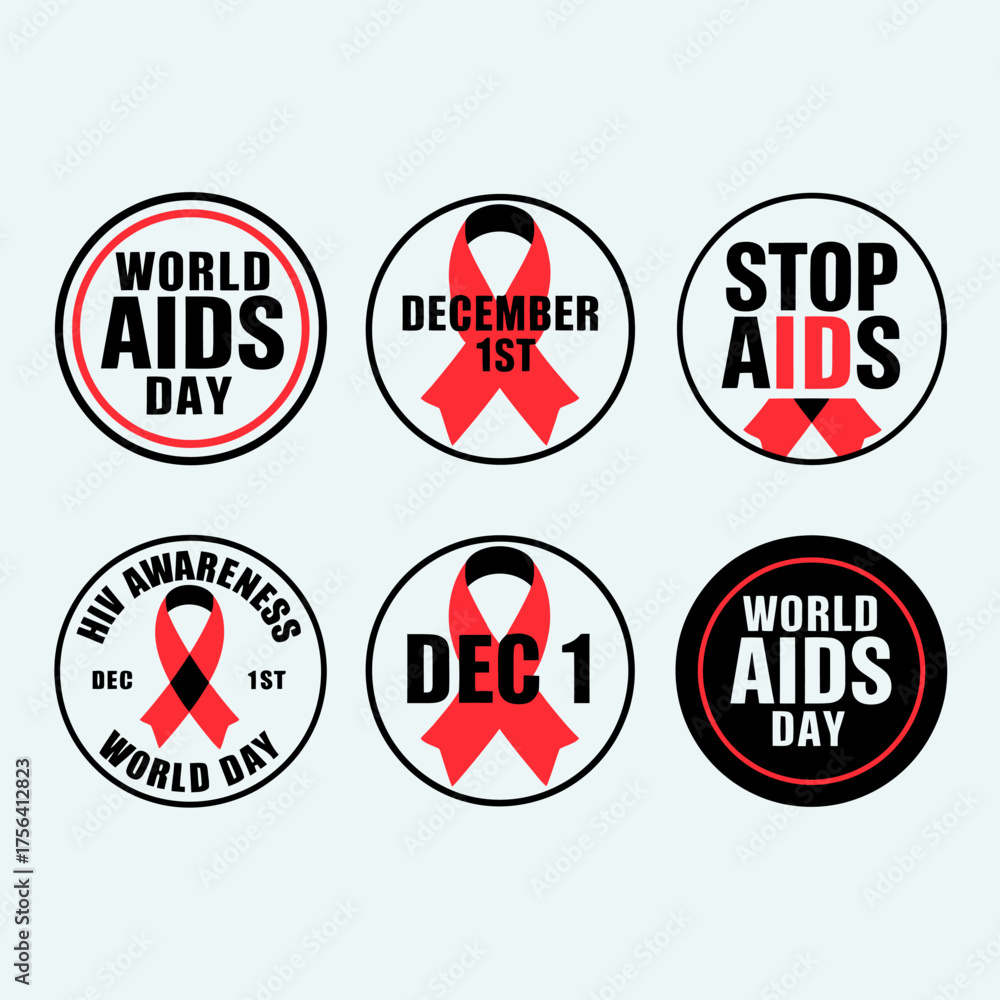 Vector art of collection of world aids day badges and stickers with ...