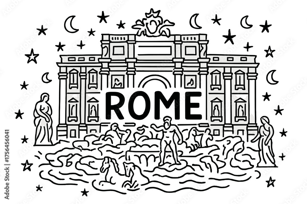 Stock-Vektorgrafik „Rome Doodle Extravaganza. Doodle rome trevi ...