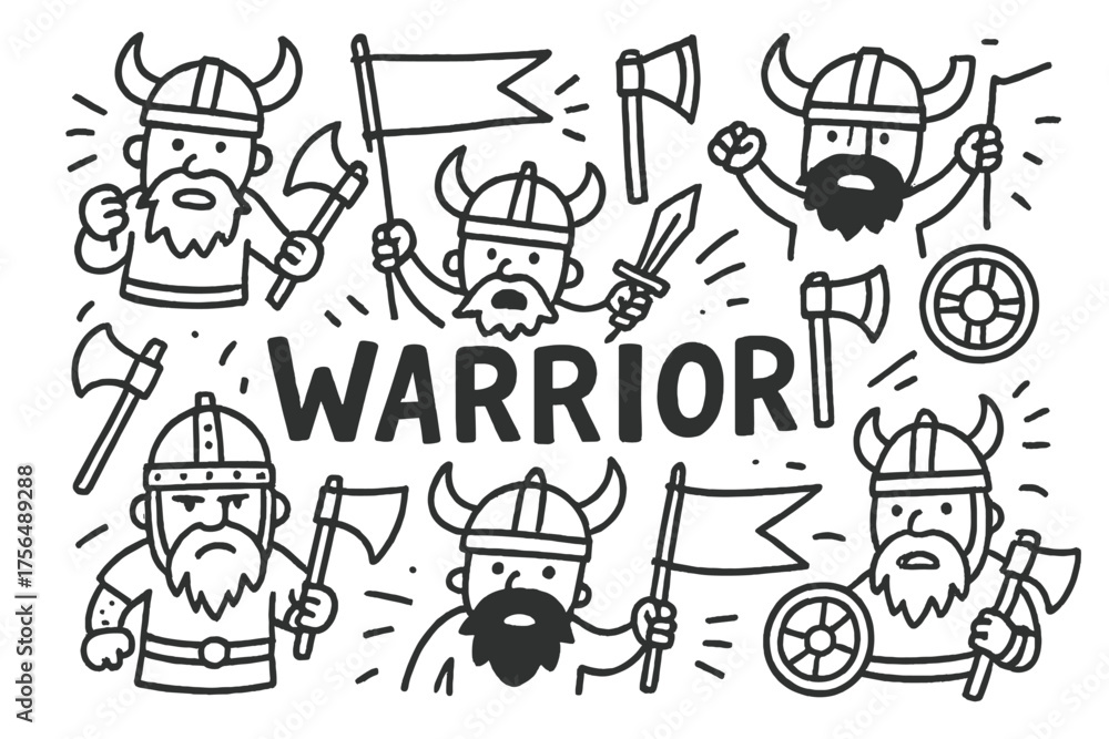 Praca wektorowa bez tantiem: Viking Warriors Doodle. Doodle viking ...