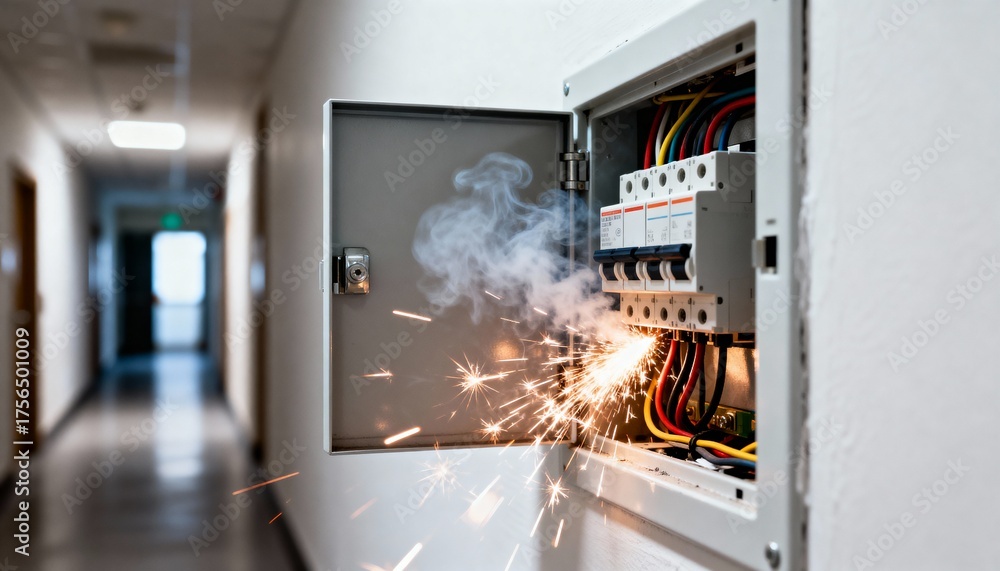 Electrical short circuit causing intense sparks and smoke inside an ...