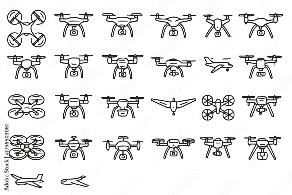 Vektor Various drone designs and models showcased in a simple and clear ...