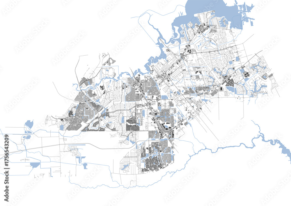 Vector de Stock Monochrome map of League City showing highways ...