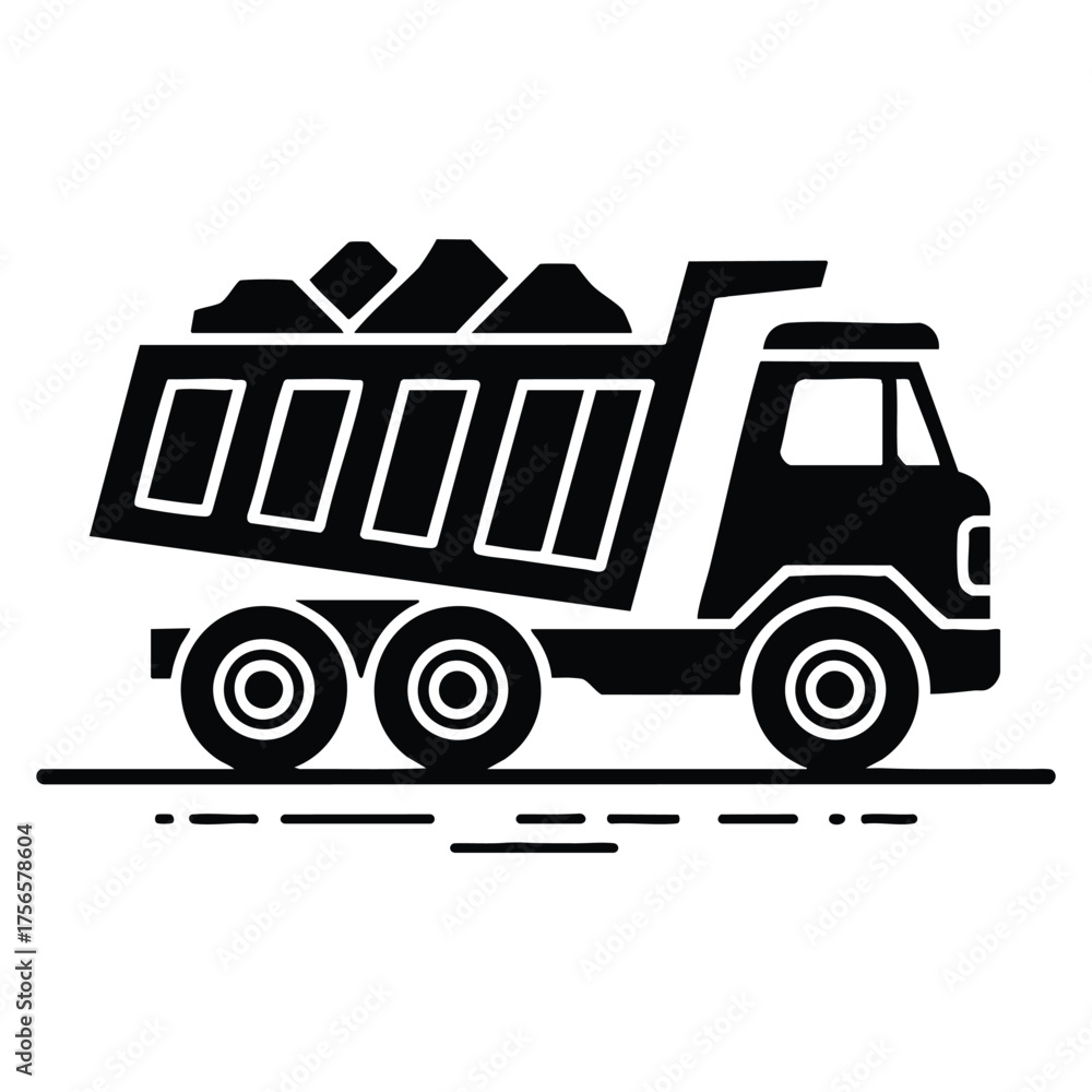 Black glyph dump truck vector icon heavy transport lorry silhouette ...