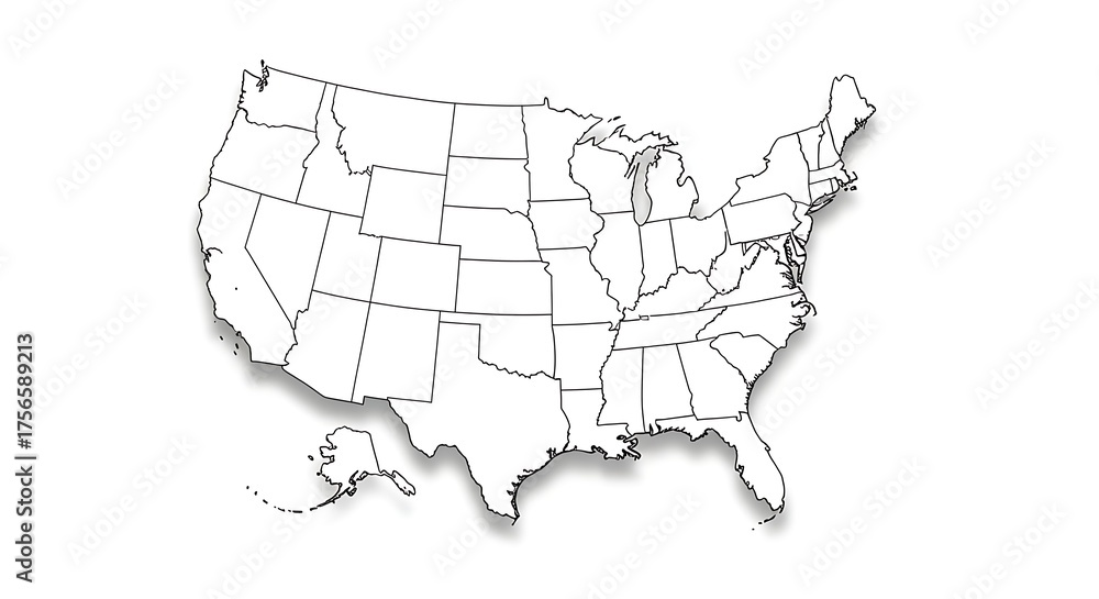 Outline map of the United States of America displaying individual ...
