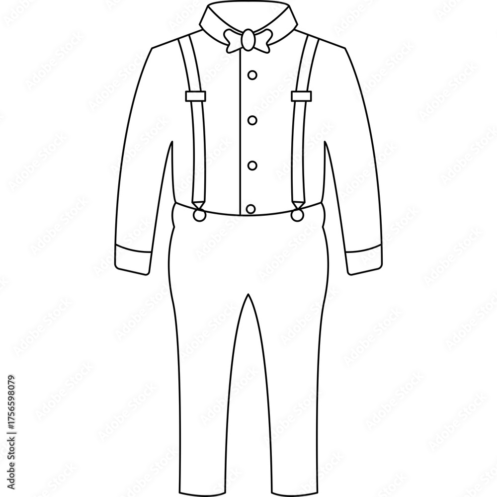 Outline Drawing of a Formal Suit with White Shirt Bow Tie Suspenders ...