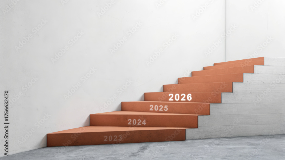 Foto de Stock 2026 new year goals happy end inspire climb upward steps ...