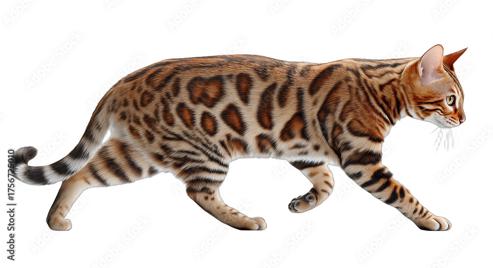 A Bengal cat with a unique spotted coat is shown walking, highlighting ...
