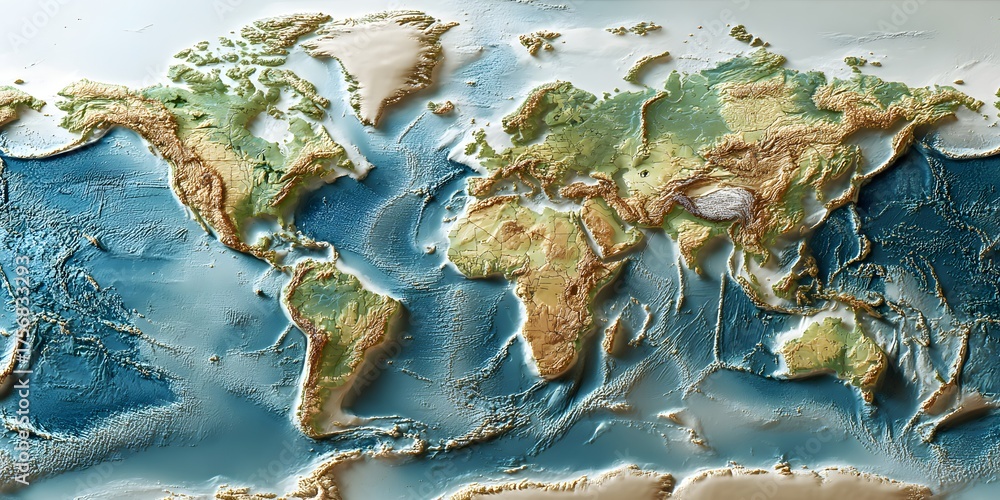 Stock-Foto „Detailed topographical relief map of the entire world ...