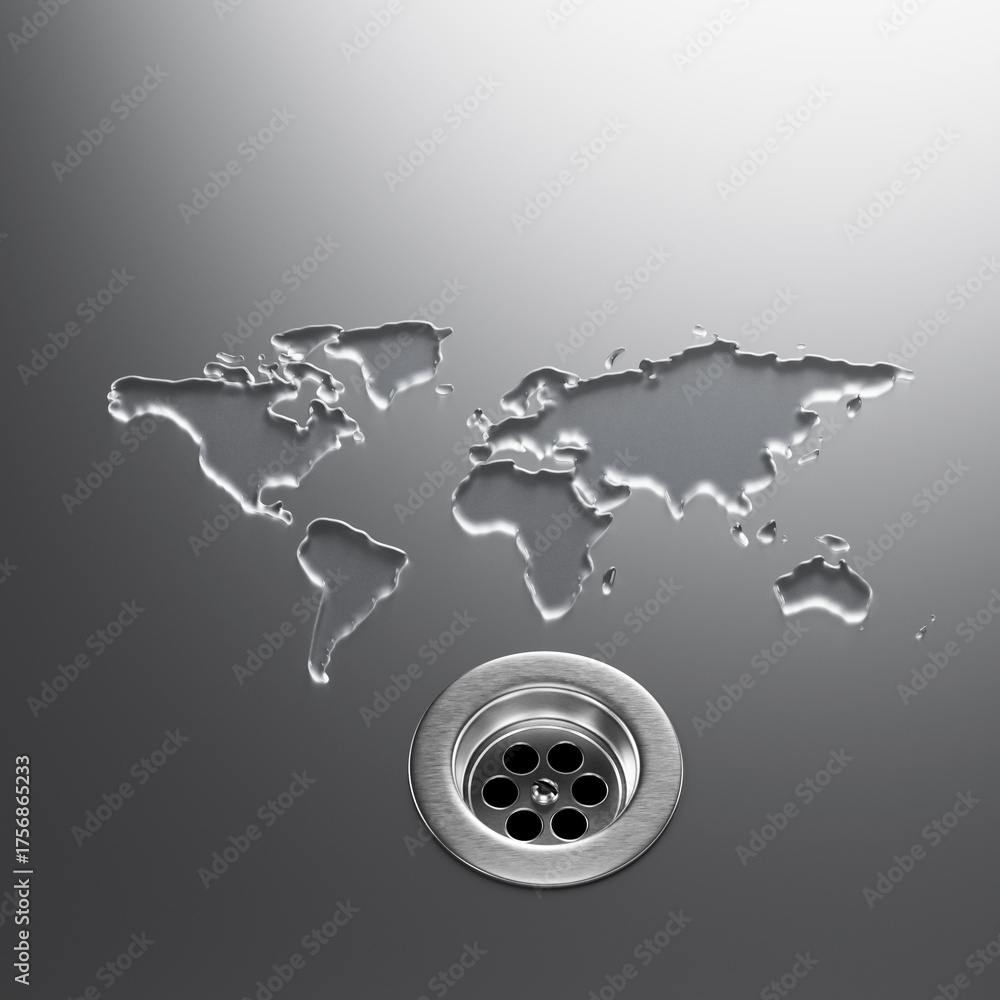 World Water Map With Drainage Metal Sink Save Water And Water Wastage ...