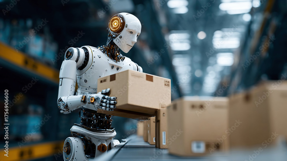 3D Render: Autonomous AI-Enabled Humanoid Robot Working at Fulfillment ...
