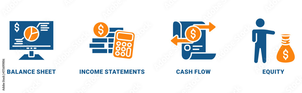 Financial statement icon set vector concept with icon of balance sheet ...