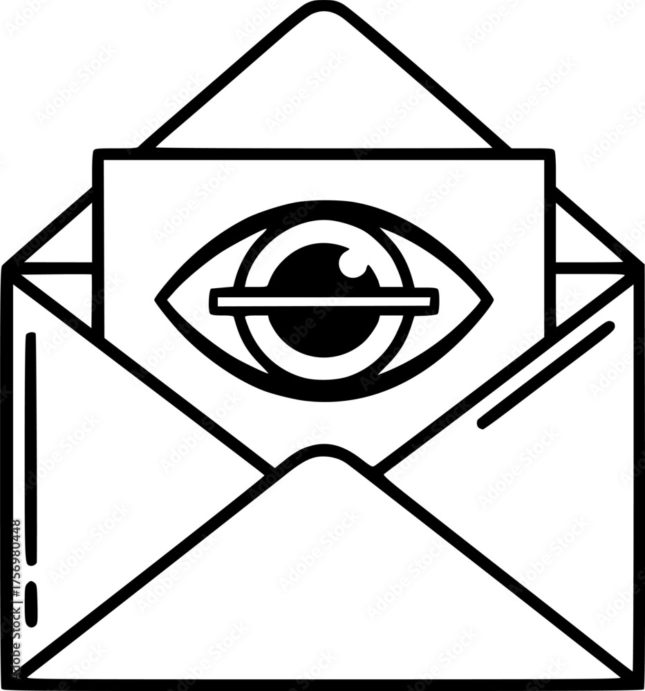 Simple vector icon representing an email with a blocked eye symbol ...