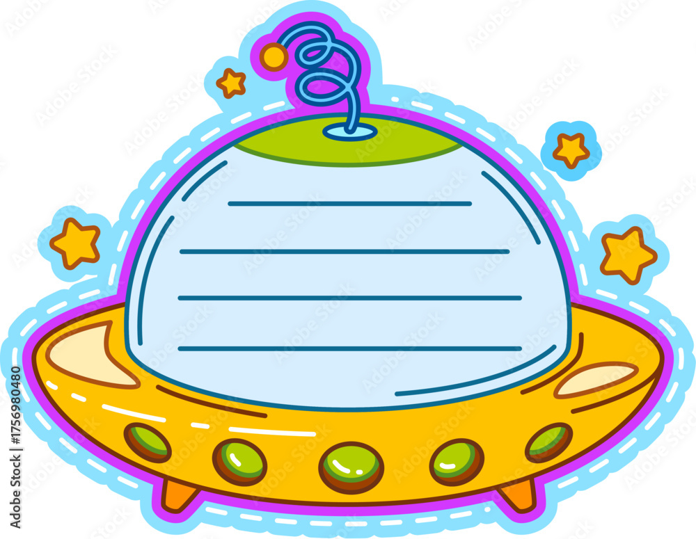 Space alien UFO flying saucer kids memo note frame. Universe to do list ...