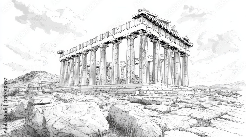Ilustración de Stock A detailed line art coloring page of the Parthenon ...