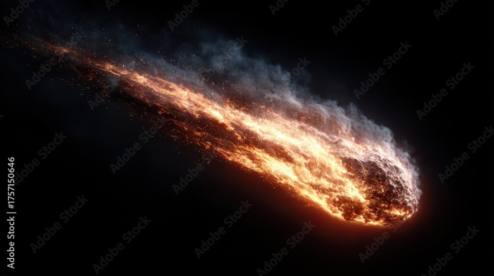 Comet On Alpha. Massive Fireball with Shooting Flames and Trail of ...