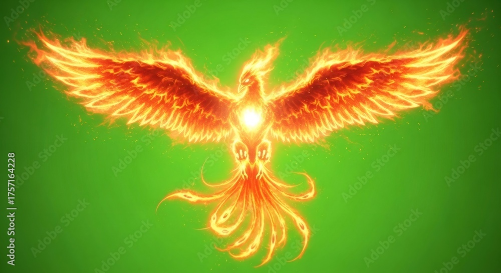 Burning phoenix flying with fiery wings. Abstract mythical bird on ...