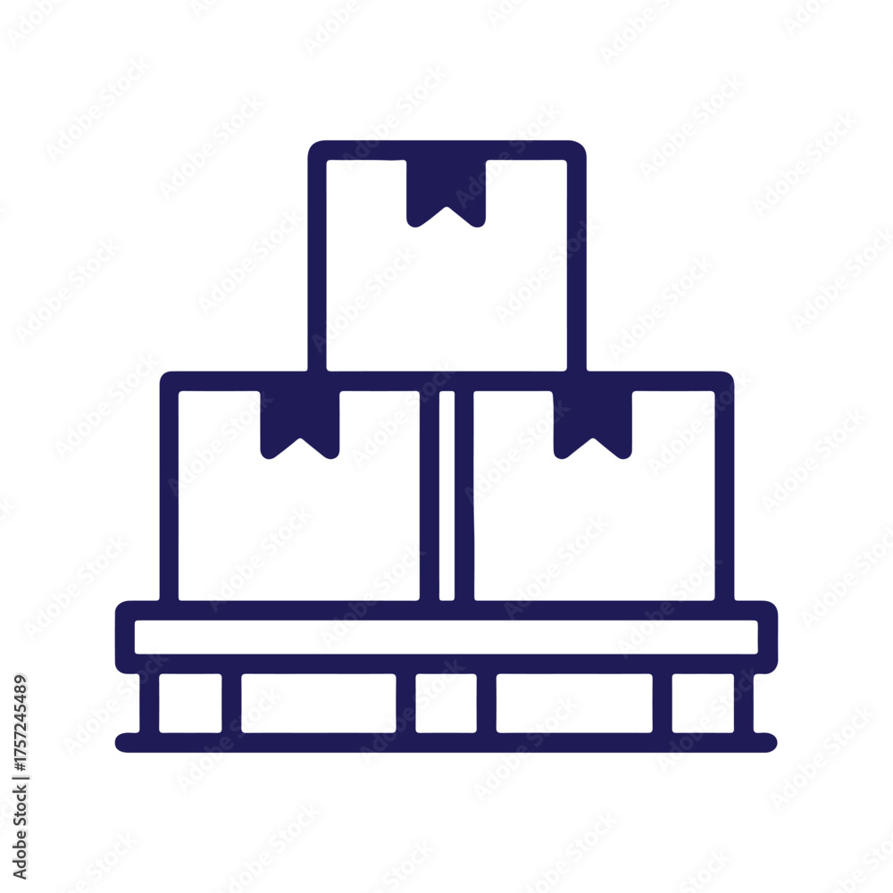 Stack of three cardboard boxes on a pallet with a simple outline ...