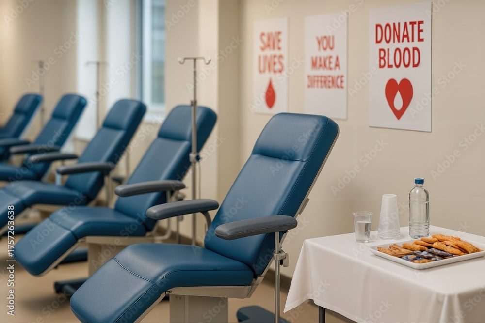 Blood Donation Center With Chairs Lined Up Indoors Displaying ...