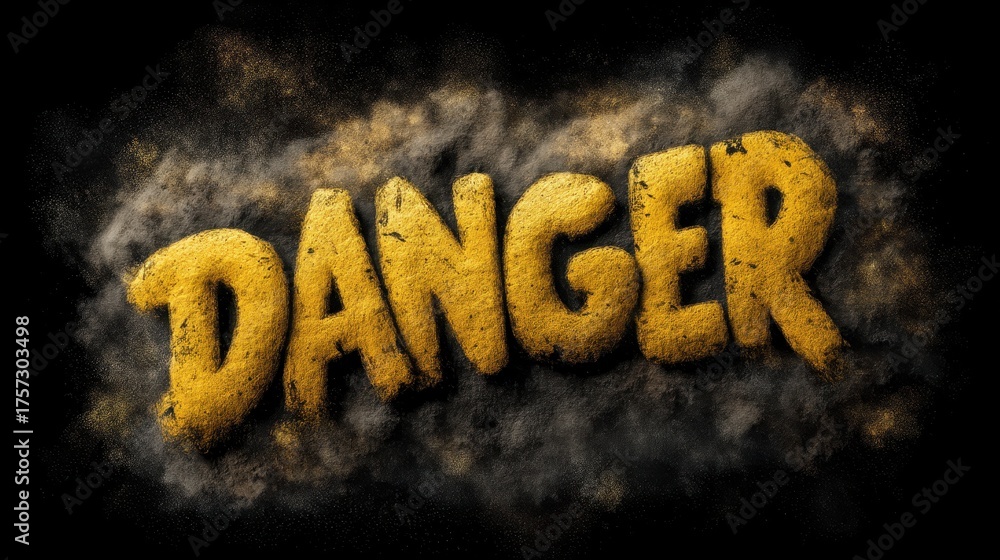 Bright yellow danger word with textured appearance highlighted against ...