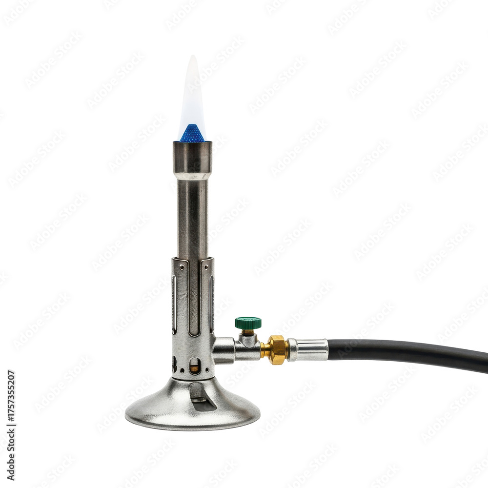 Stainless steel laboratory Bunsen burner with active blue flame for ...
