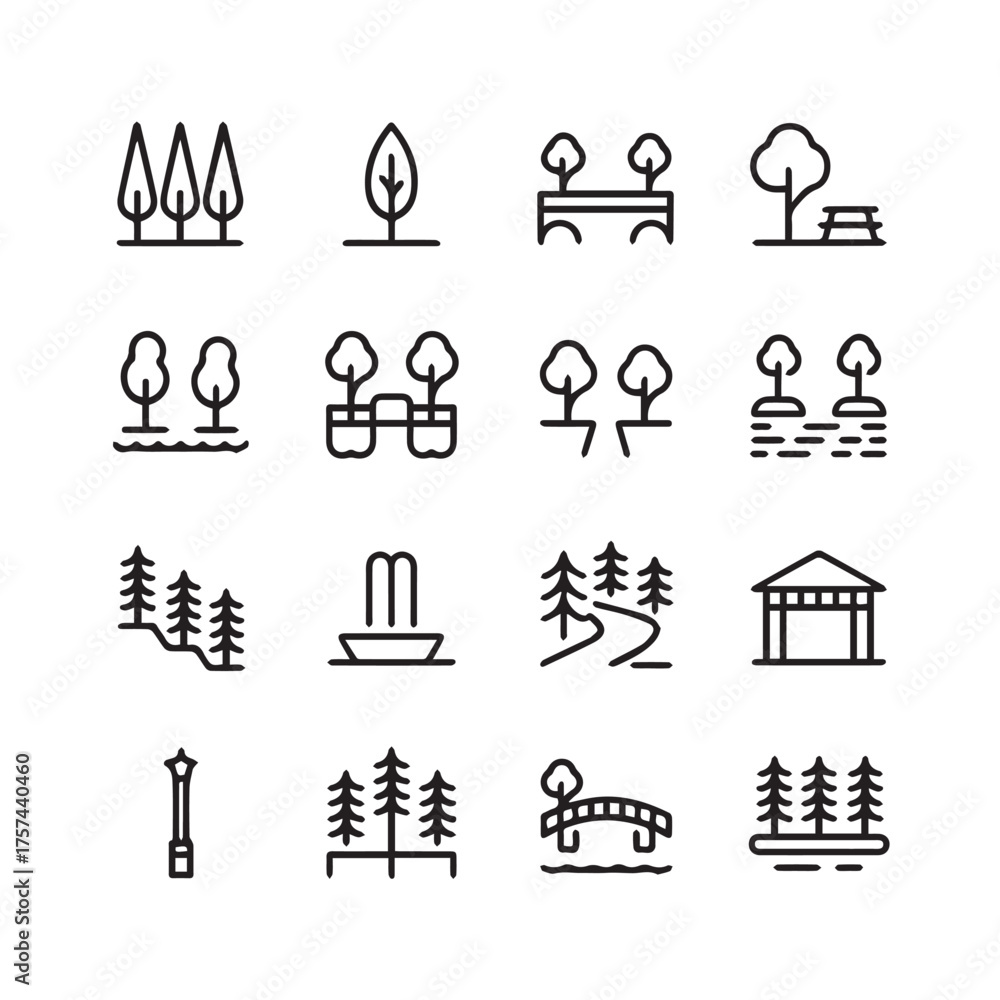 editable ai eps vector park icon collection 16 scalable line art ...