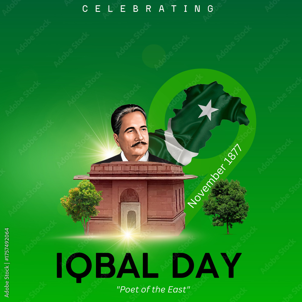Allama Muhammad Iqbal Day 9 November 1877. Iqbal day 9 November banner ...
