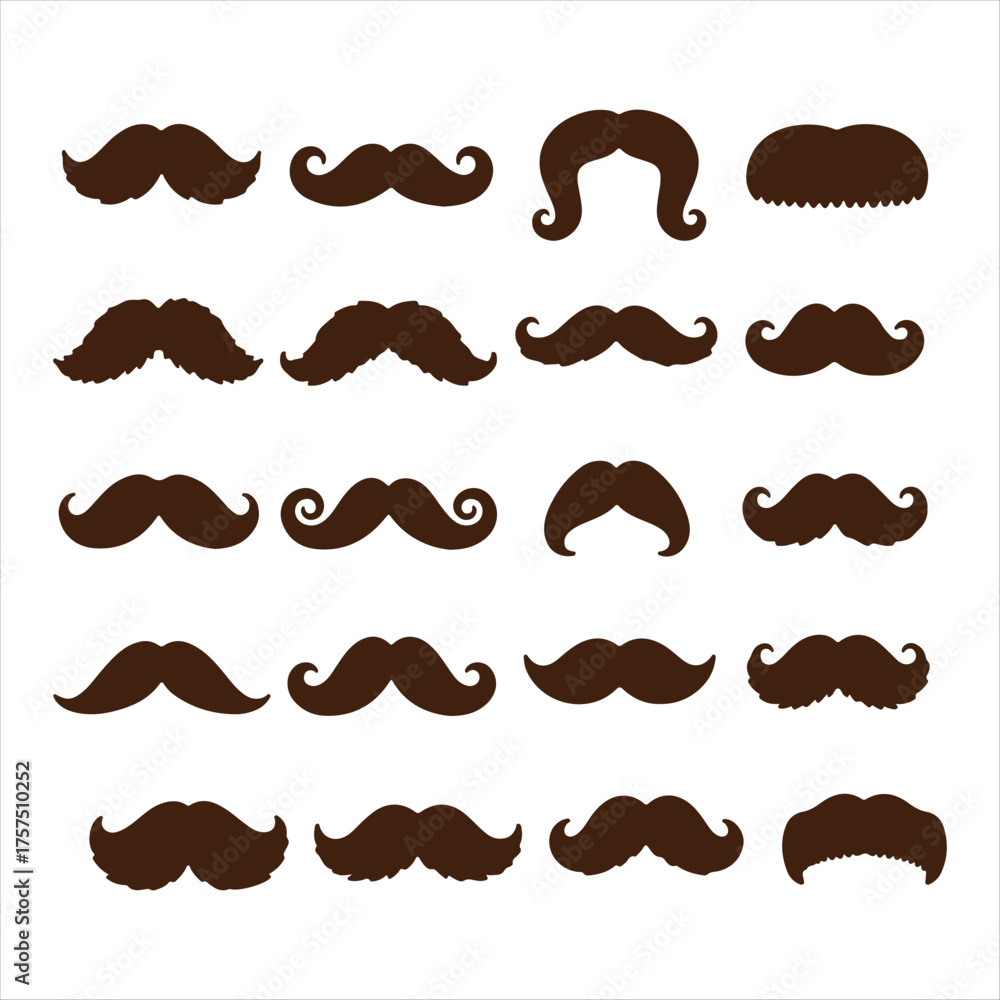 Mustache Silhouette Collection. 20 Unique Facial Hair Styles for ...