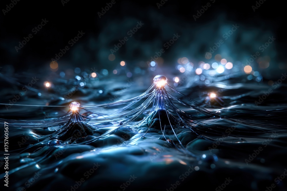 futuristic digital landscape of interconnected neural nodes and fluid ...