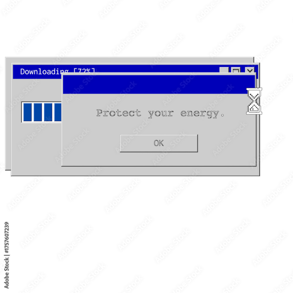 Retro Computer Download Progress Window with Hourglass Cursor graphic ...