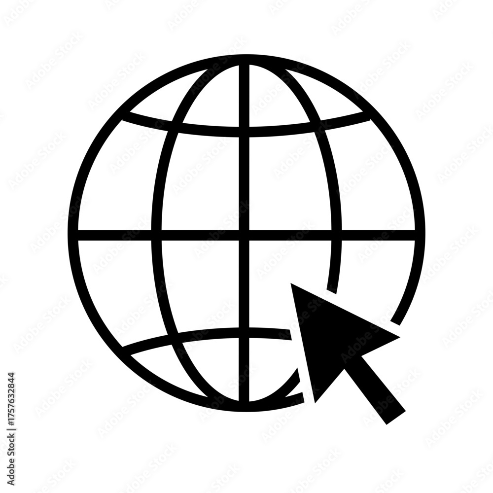 World Wide Web symbol. Globe and arrow cursor icon. Data exchange and ...