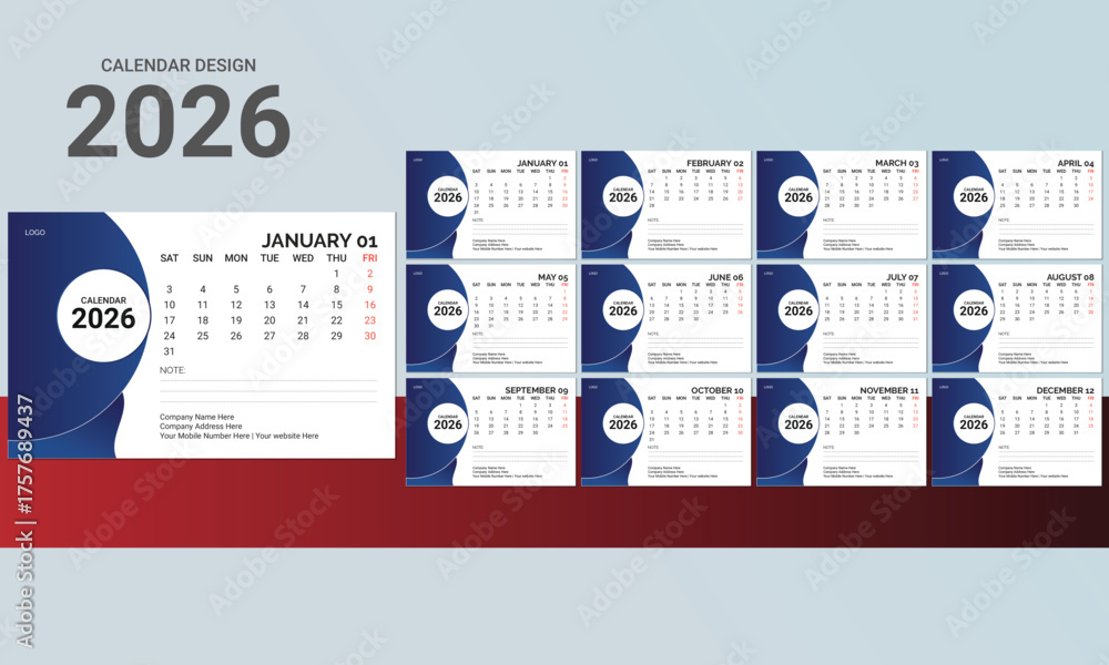 Modern creative and clean minimalist desk calendar 2026 template vector ...
