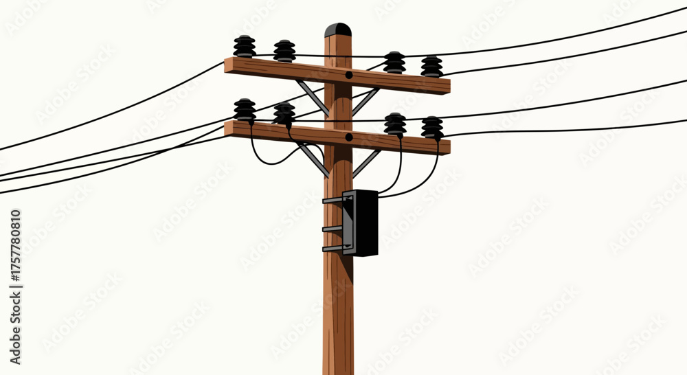 Detailed illustration showcases a classic wooden utility pole design ...