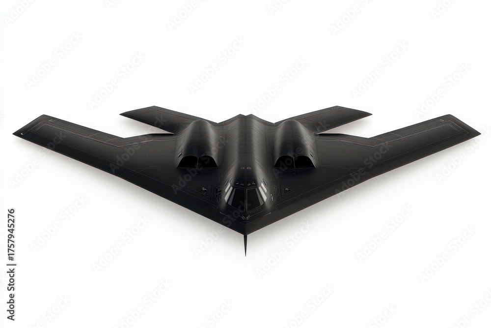 black stealth bomber aircraft with angular wings and dual engine ...
