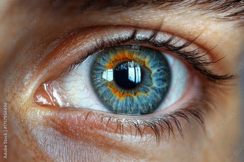 Photo Stock Extreme close-up of a human eye showing detailed blue iris ...