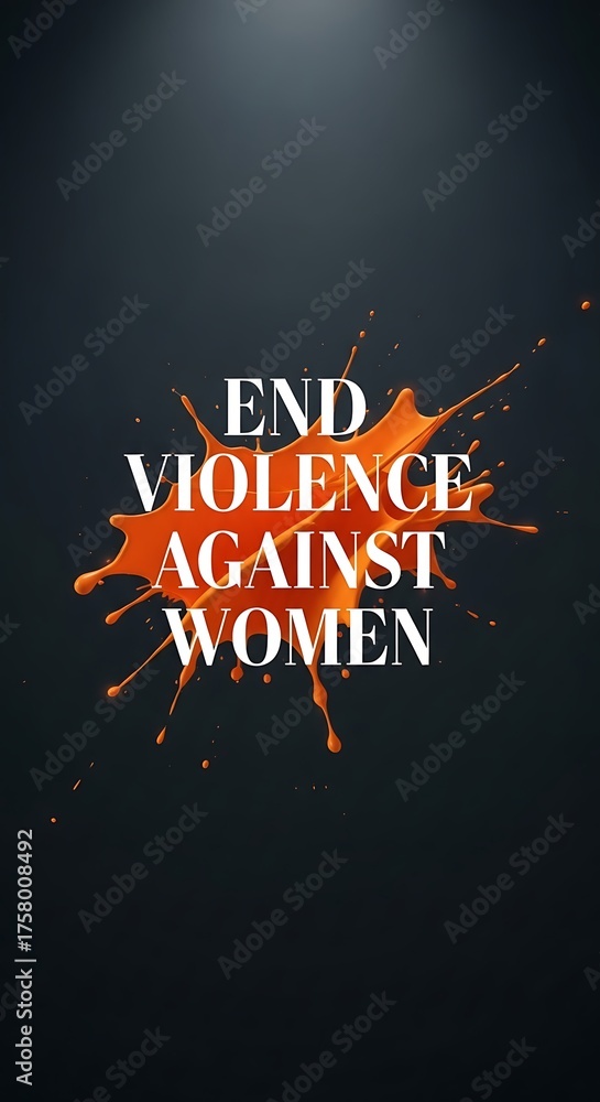 End violence against women message with explosive orange and white text ...