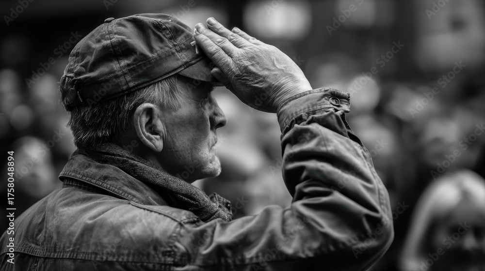 Proud military veteran man showing honor and respect with salute ...