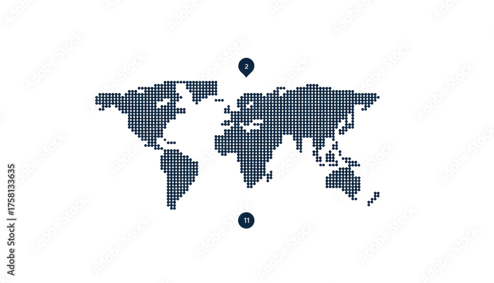 World map in navy with two pins Stock Illustration | Adobe Stock