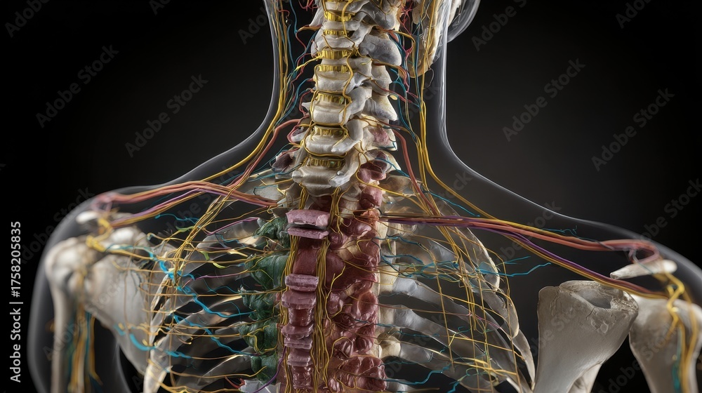 Detailed Anatomical Rendering - Human Torso, Spine, Nerves, and ...