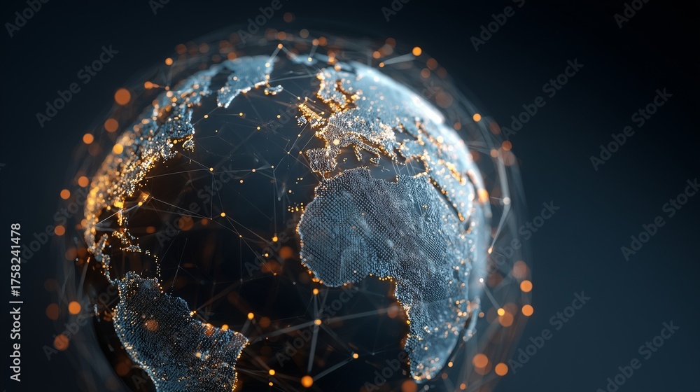 Conceptual globe with trade routes and digital trade tax icons ...