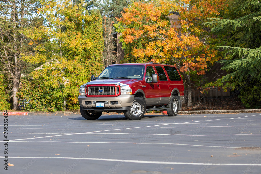 Portland, OR, USA - Oct 4, 2021 - 2004 Red Ford Excursion Eddie Bauer ...